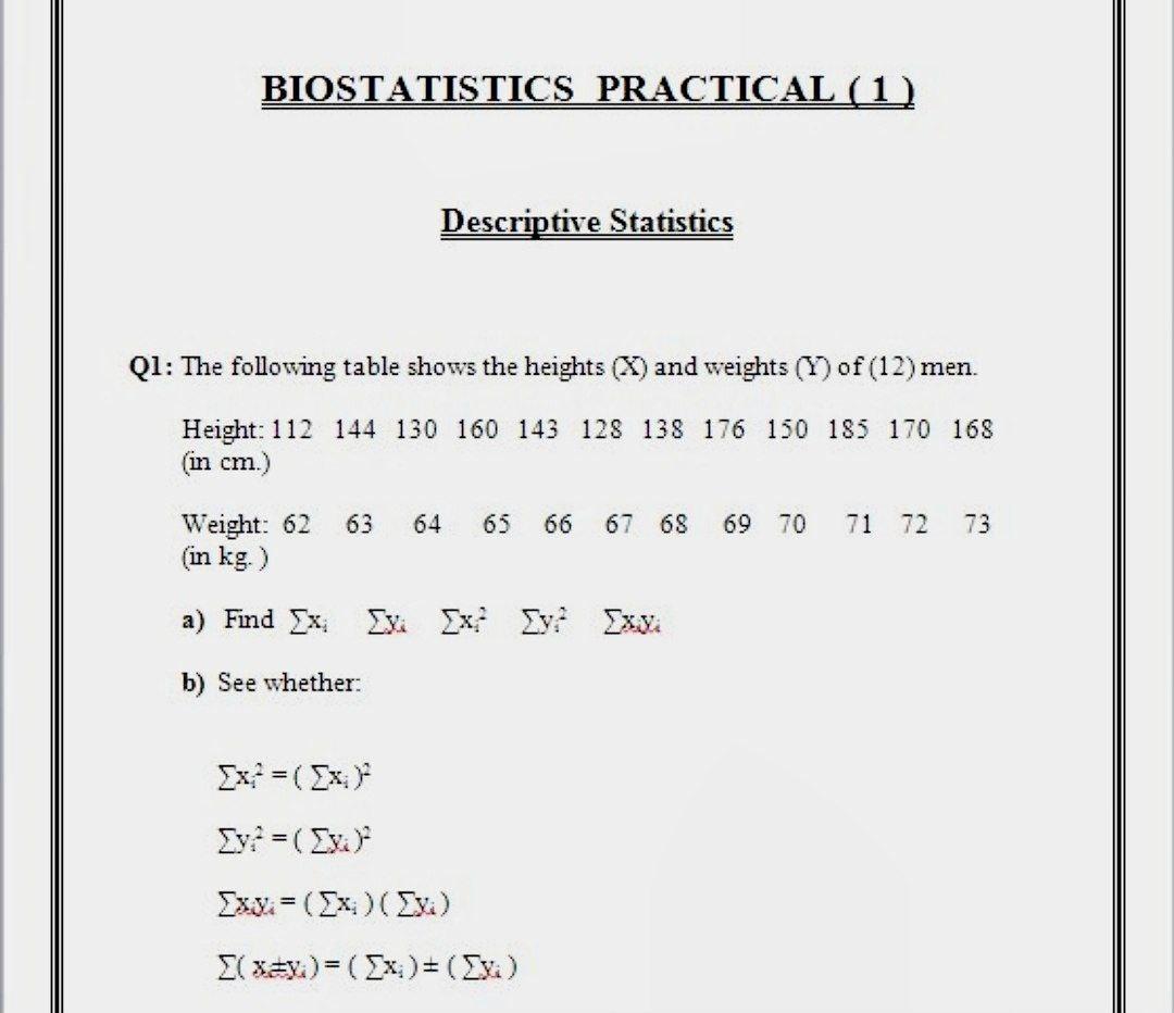 Solved BIOSTATISTICS PRACTICAL (1) Descriptive Statistics | Chegg.com