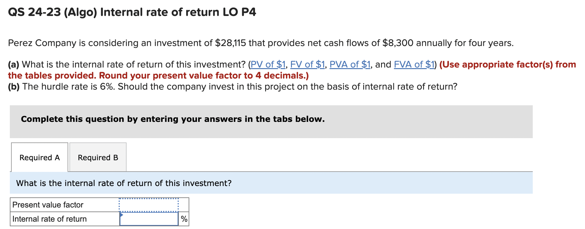 Solved QS 24-23 (Algo) Internal rate of return LO P4 Perez | Chegg.com