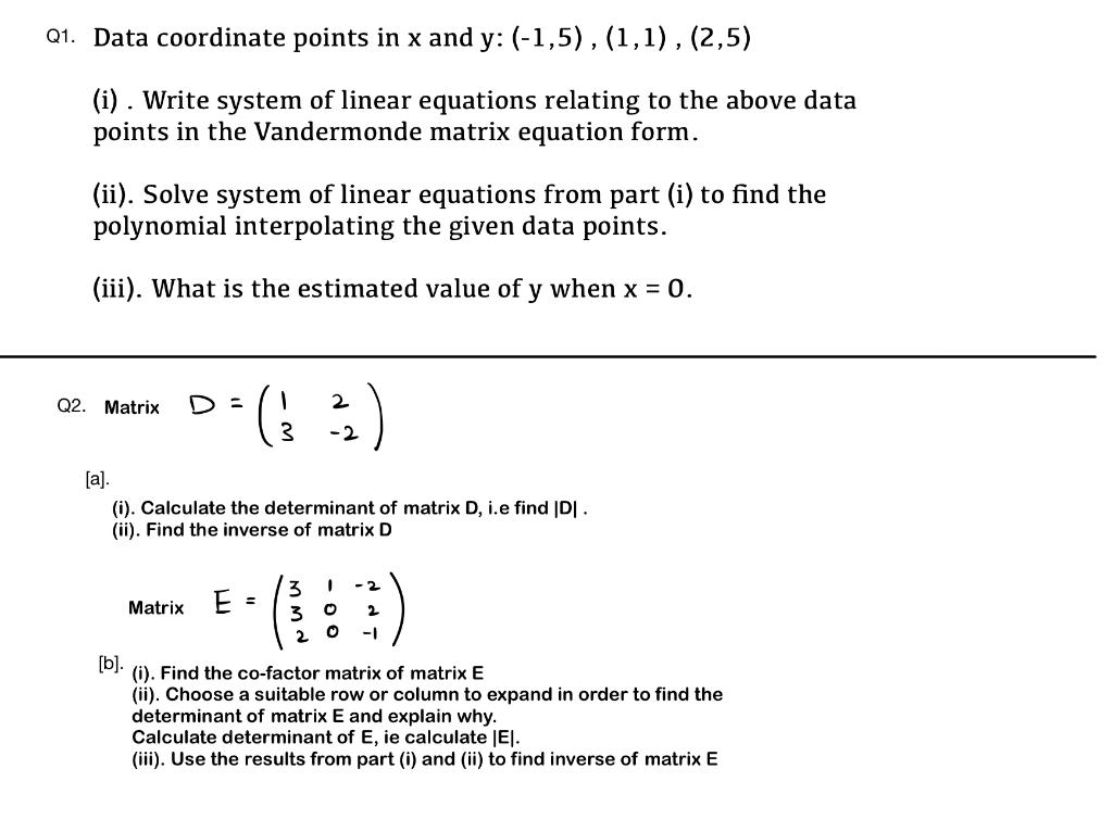 Solved Q1. Data coordinate points in x and | Chegg.com