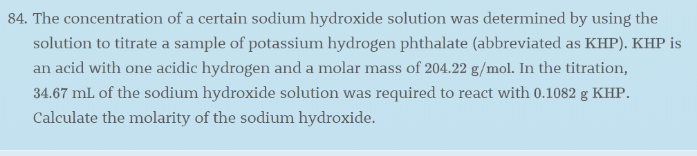 Solved The concentration of a certain sodium hydroxide | Chegg.com