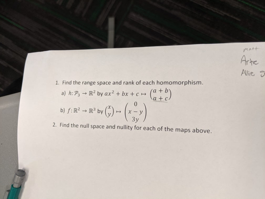 Solved matt Artie 1. Find the range space and rank of each | Chegg.com