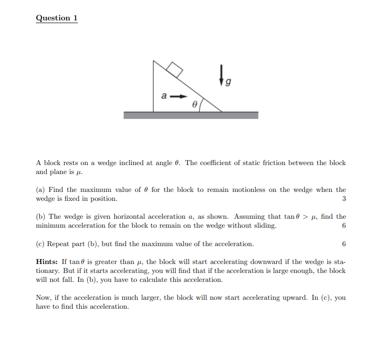 Solved A block rests on a wedge inclined at angle θ. The | Chegg.com