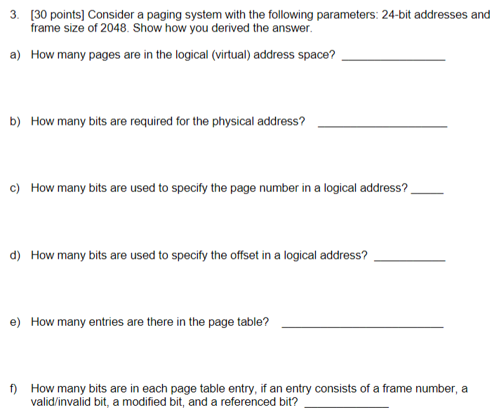 Solved 3. [30 points) Consider a paging system with the | Chegg.com