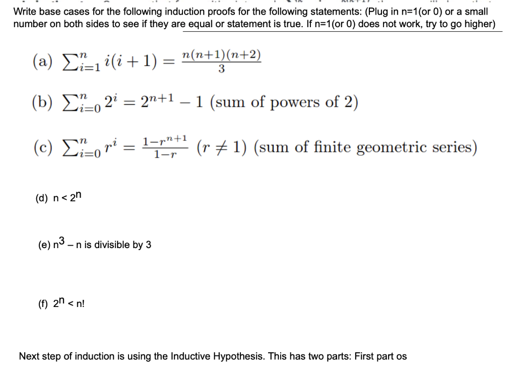 Solved Write base cases for the following induction proofs | Chegg.com