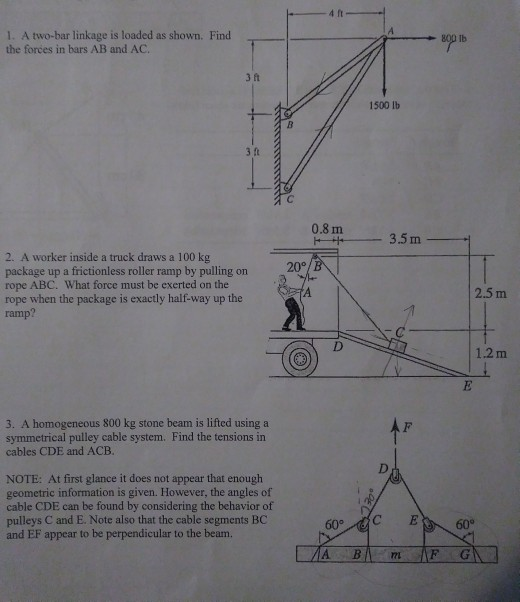 Solved 4 ft 1. A two-bar linkage is loaded as shown. Find | Chegg.com