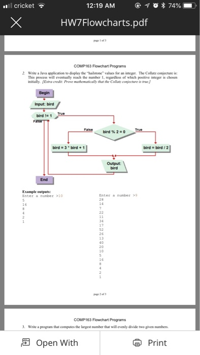 Solved il cricket 12:19 AM HW7Flowcharts.pdf COMP163 | Chegg.com