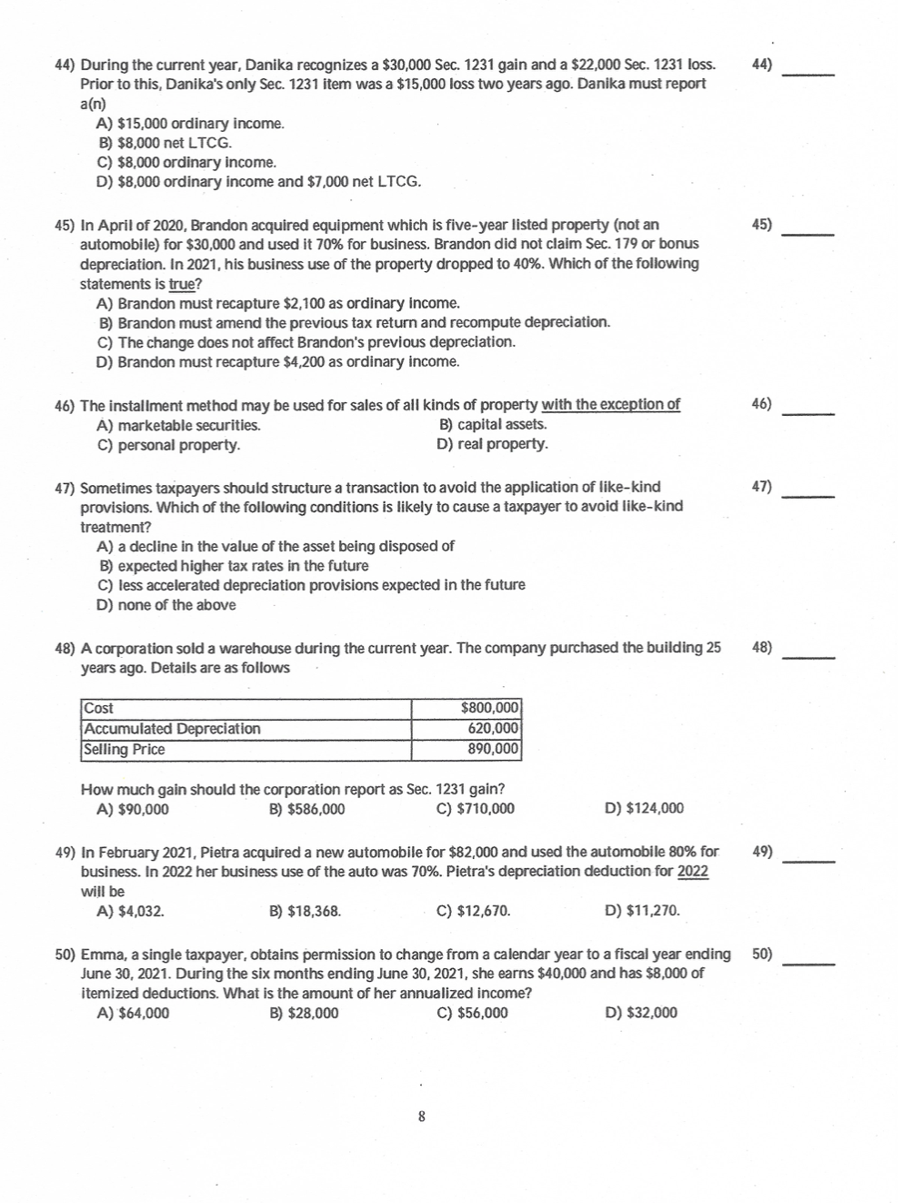 Solved 44) 44) During the current year, Danika recognizes a | Chegg.com