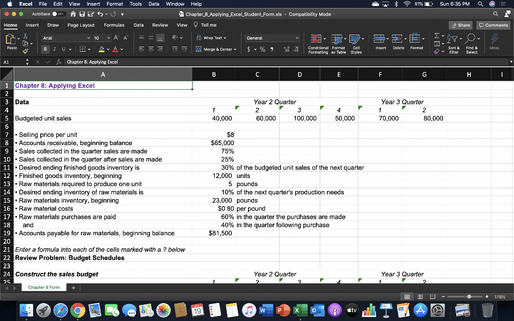 Solved Required information Chapter 8: Applying Excel | Chegg.com