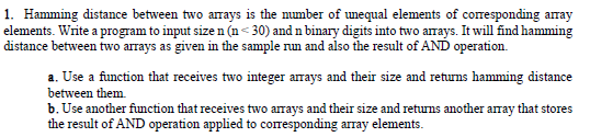 Solved 1 Hamming Distance Between Two Arrays Is The Number 