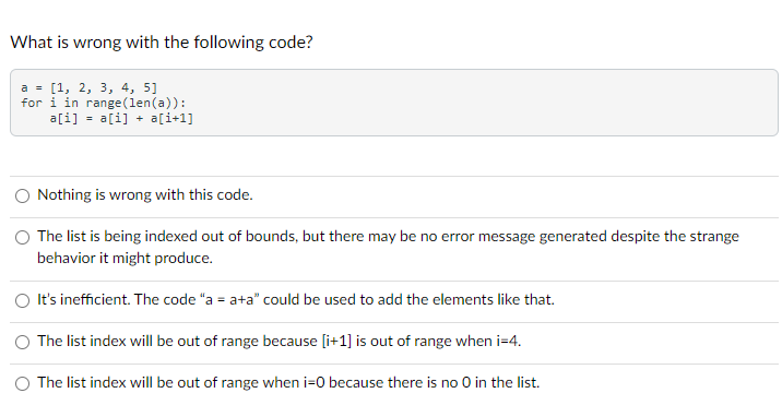 Solved What is wrong with the following code? a = [1, 2, 3, | Chegg.com