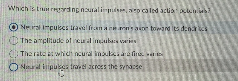 Solved Which is true regarding neural impulses, also called | Chegg.com
