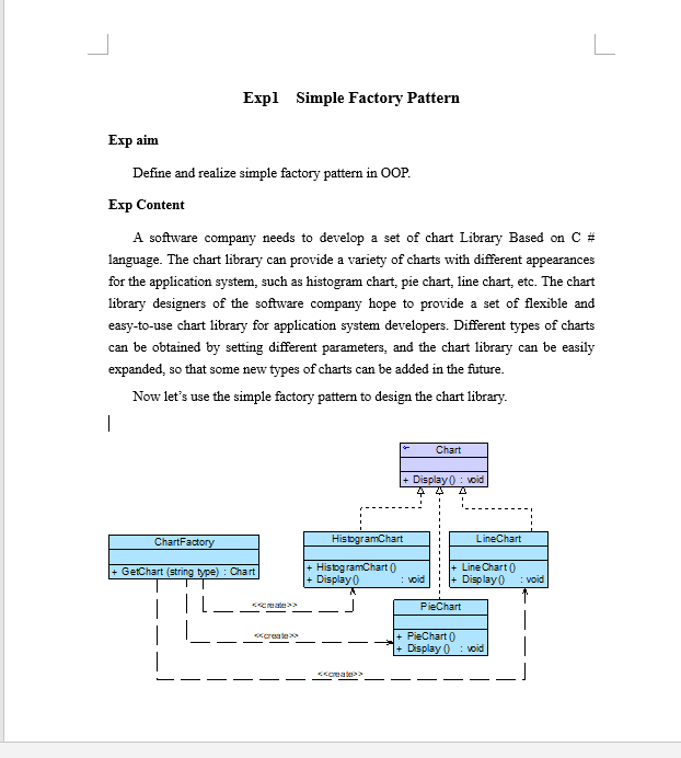 Solved L Exp aim Define and realize simple factory pattern | Chegg.com
