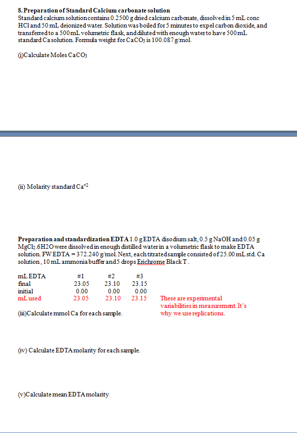 Solved 8. Preparation of Standard Calcium carbonate solution | Chegg.com