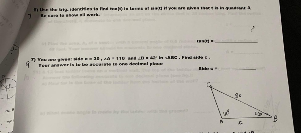 Solved 6) Use the trig. identities to find tan(t) in terms | Chegg.com