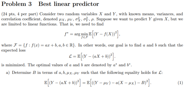 Problem 3 Best linear predictor (24 pts, 4 per part) | Chegg.com