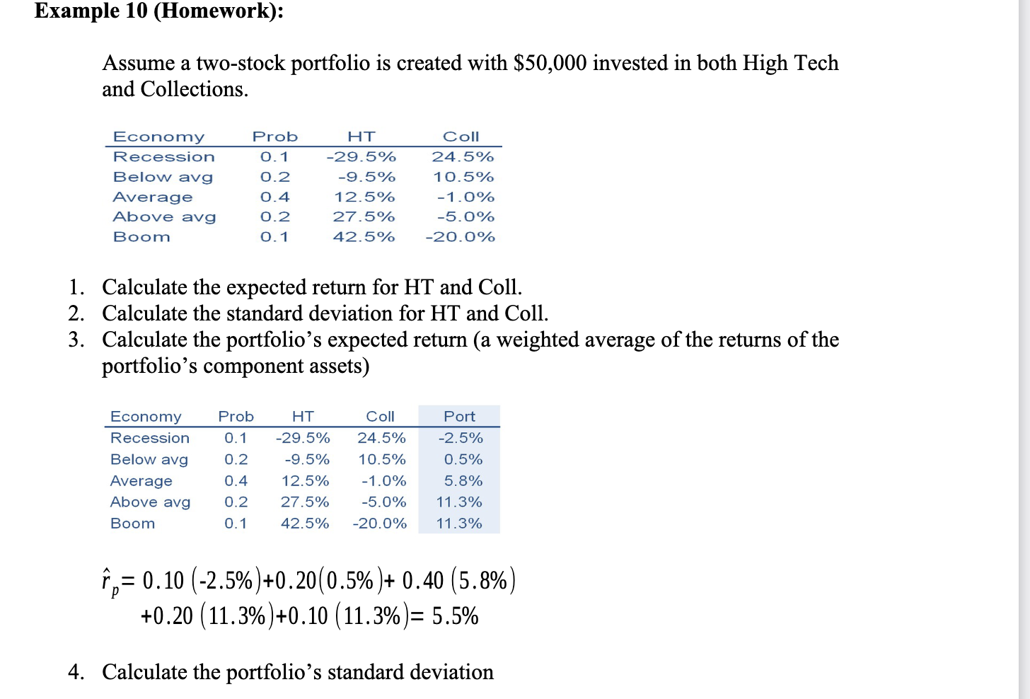 Portfolio Risk and Return 1. Calculate the expected | Chegg.com