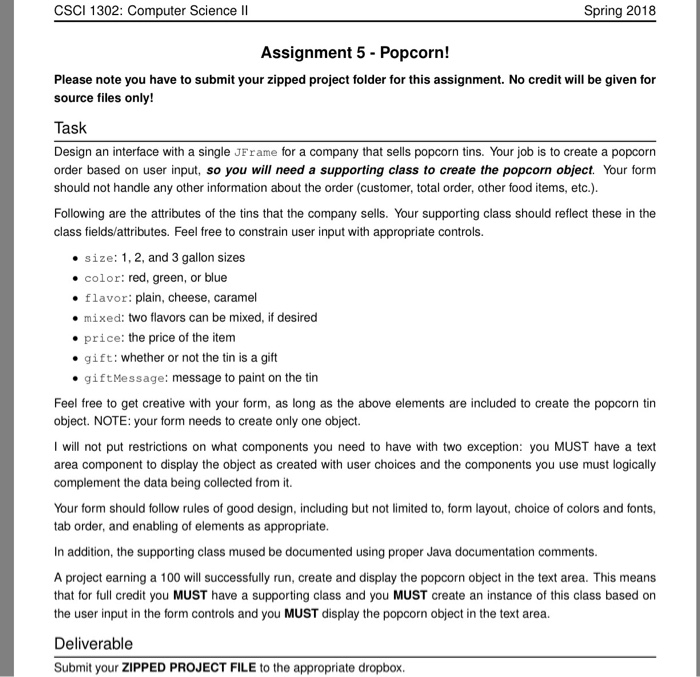 Solved CSCI 1302: Computer Science lI Spring 2018 Assignment | Chegg.com