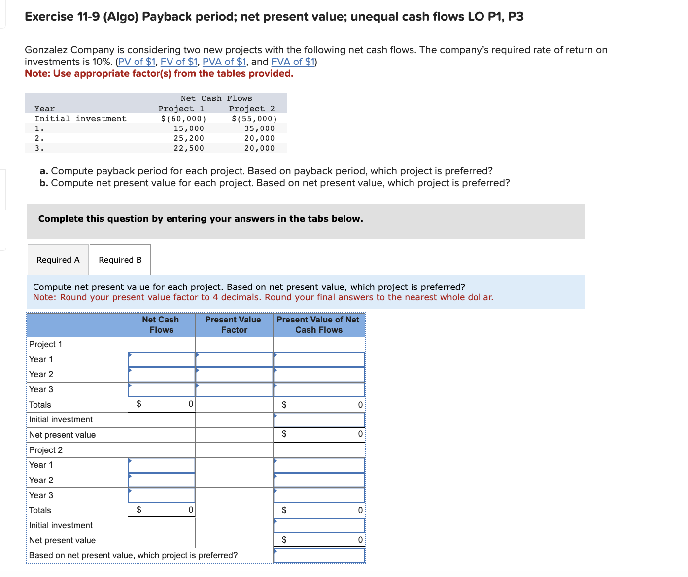 Solved Exercise 11-9 (Algo) Payback period; net present | Chegg.com