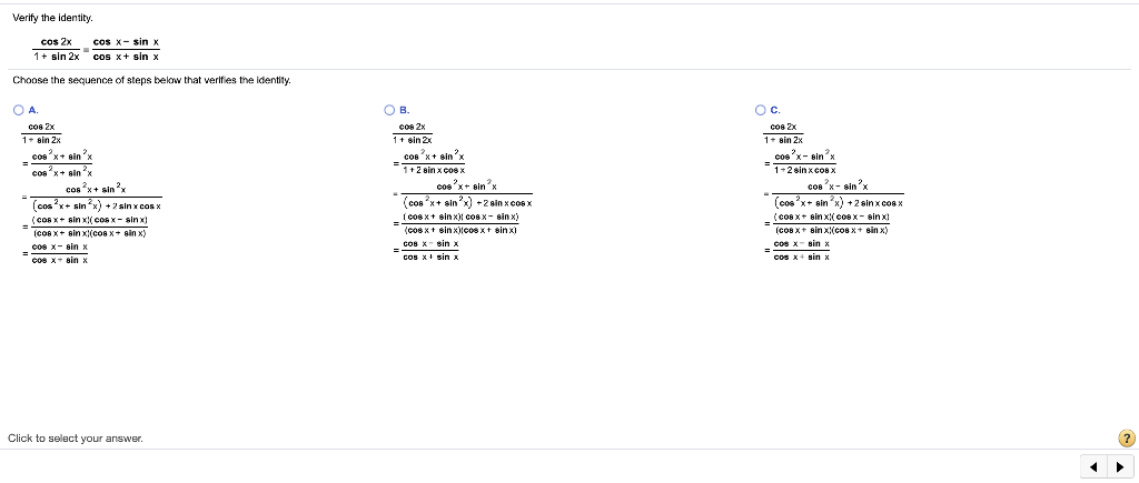 Solved Verify the identity. cos 2x Cos Xsin x 1+ sin 2x cos | Chegg.com