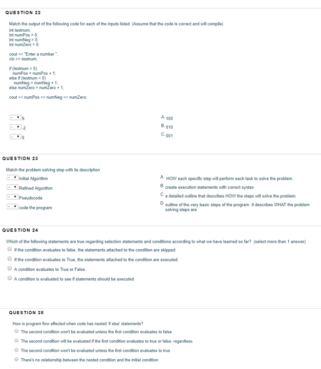 Solved QUESTION 22 Match the output of the following code | Chegg.com