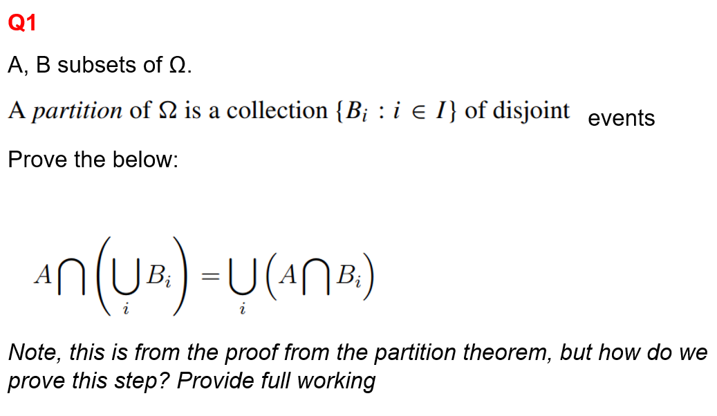Solved A, B subsets of Ω. A partition of Ω is a collection | Chegg.com