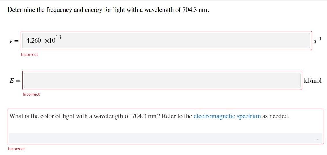 Solved Determine the frequency and energy for light with a | Chegg.com