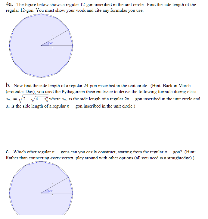 Solved 4a. The figure below shows a regular 12-gon inscribed | Chegg.com