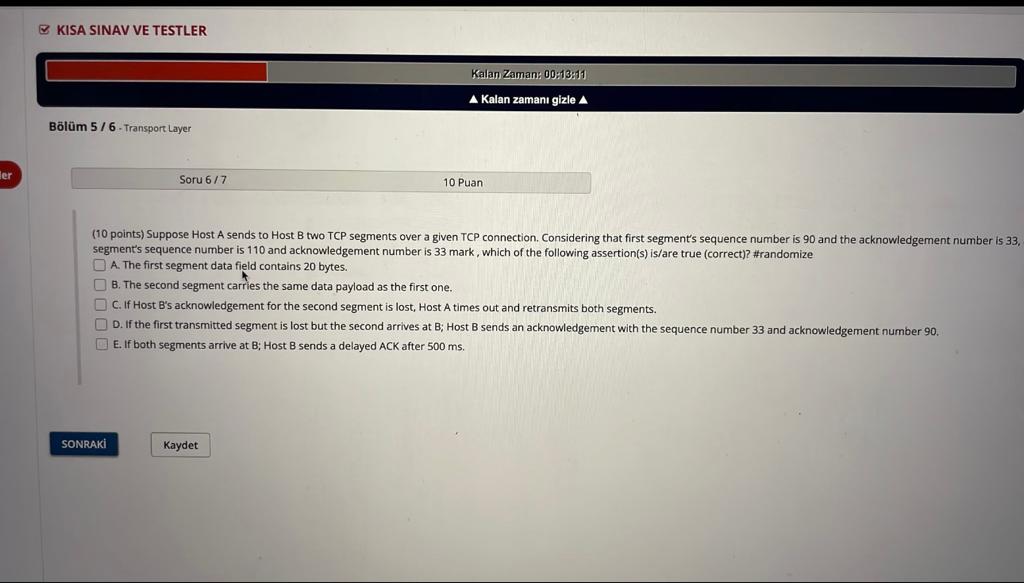 Solved (10 points) Suppose Host A sends to Host B two TCP | Chegg.com