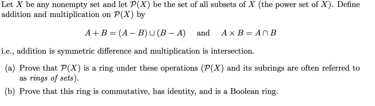 Solved Let X be any nonempty set and let P(X) be the set of | Chegg.com