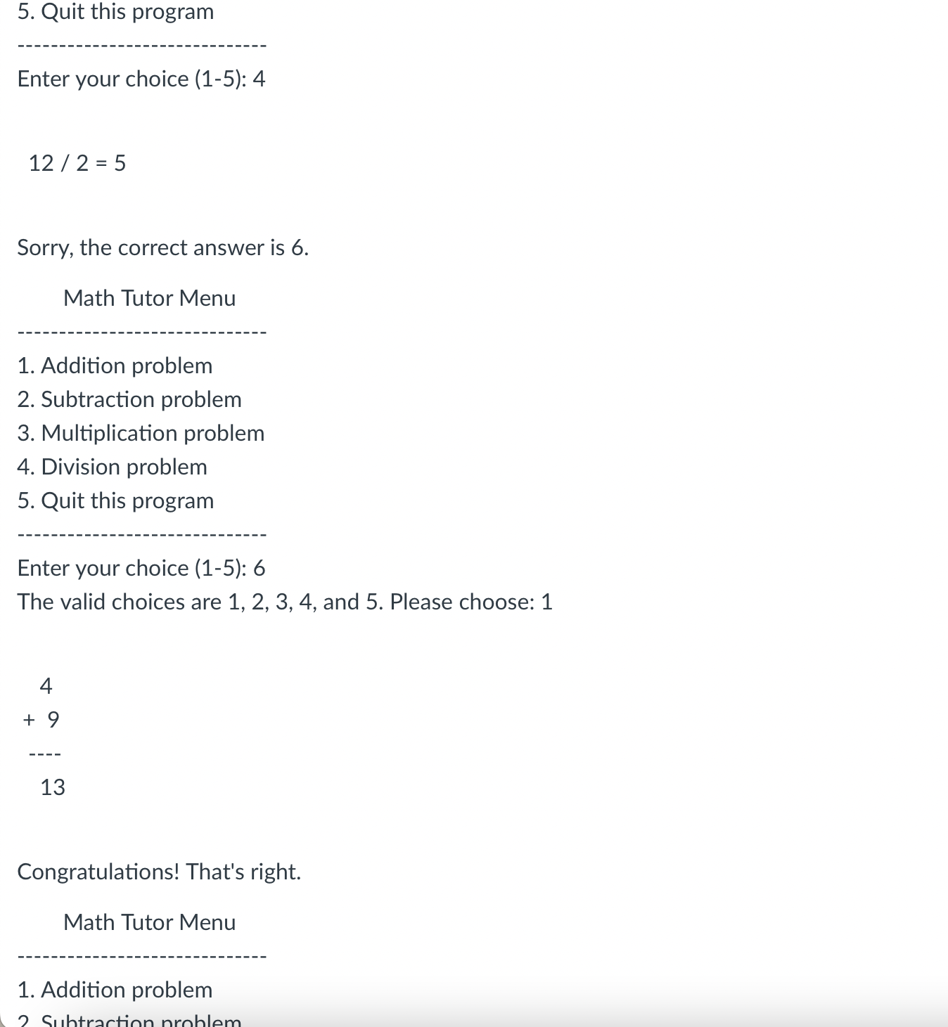 Solved Problem Write a program that displays a menu allowing | Chegg.com