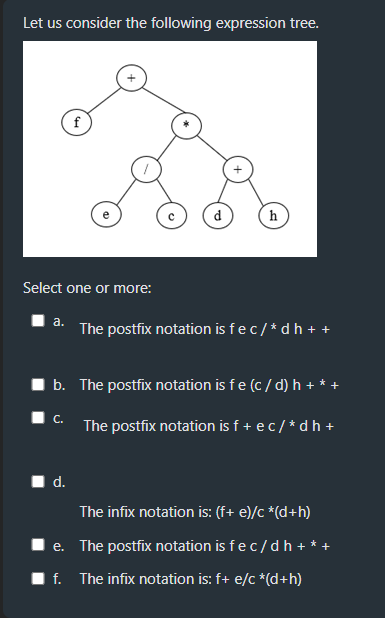 Solved Let us consider the following expression tree.Select | Chegg.com
