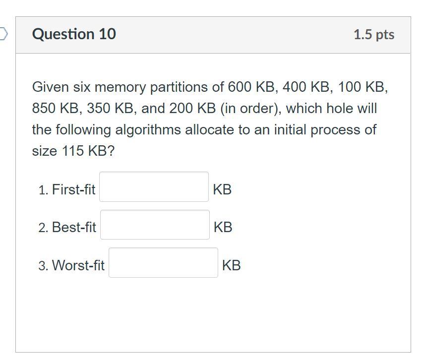 Solved Given six memory partitions of 600 KB,400 KB,100 KB, | Chegg.com