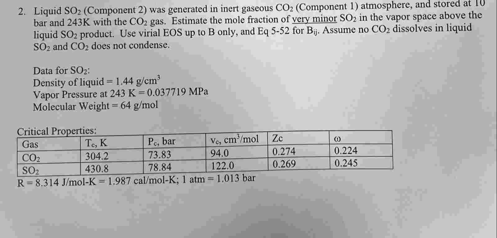 Solved Liquid SO2 (Component 2) ﻿was generated in ﻿inert | Chegg.com
