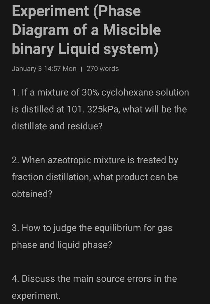 Solved Experiment (Phase Diagram of a Miscible binary Liquid | Chegg.com
