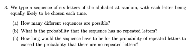 Solved We type a sequence of six letters of the alphabet at | Chegg.com