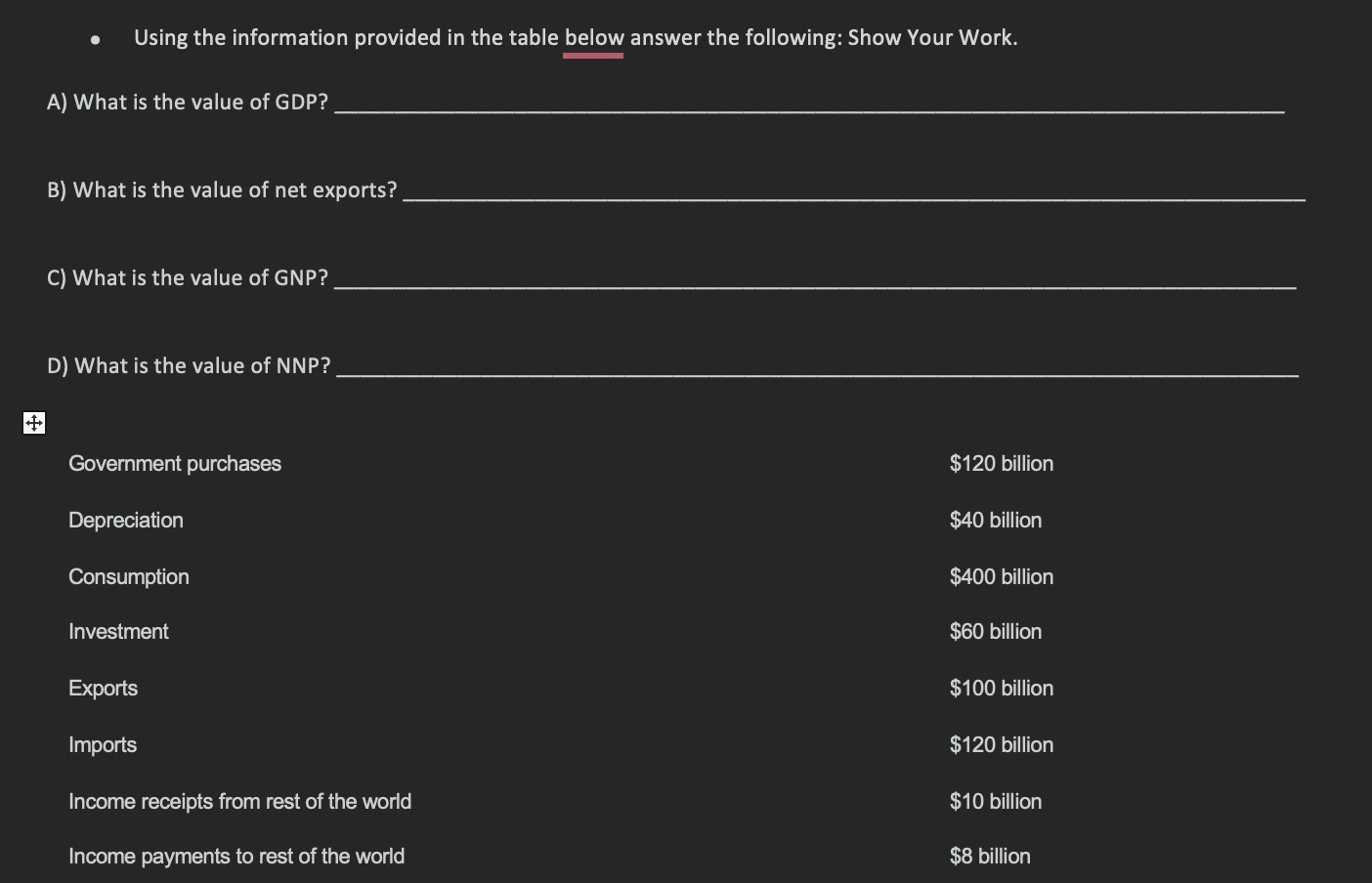 Solved Using the information provided in the table below | Chegg.com