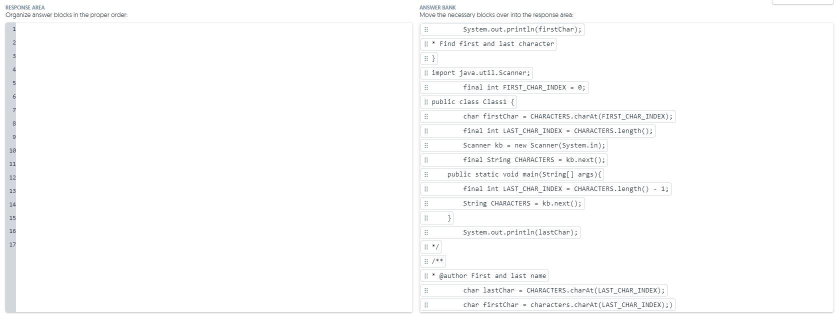 Solved RESPONSE AREA Organize answer blocks in the proper | Chegg.com