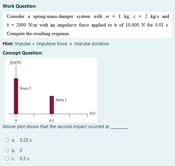 Solved Work Question: Consider a spring-mass-damper system | Chegg.com
