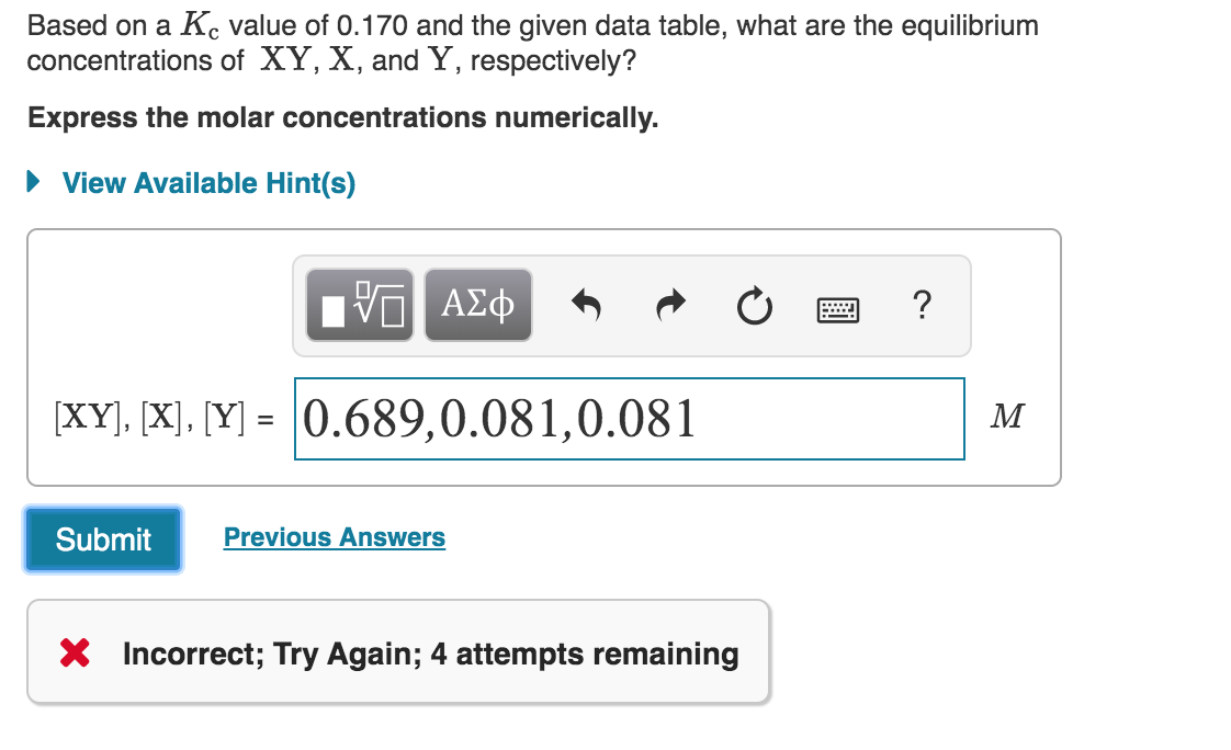 Solved Based on a Kc value of 0.170 and the initial | Chegg.com