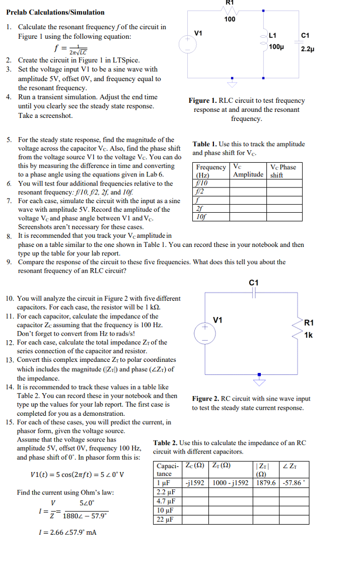 Solved R1 Prelab Calculations/Simulation 100 1. Calculate | Chegg.com