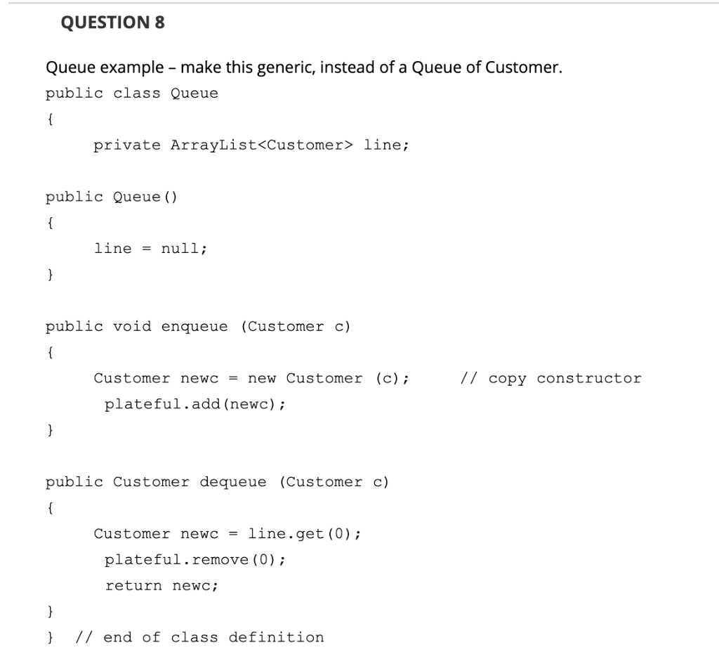 Solved Question 8 Queue Example - Make This Generic, Instead 