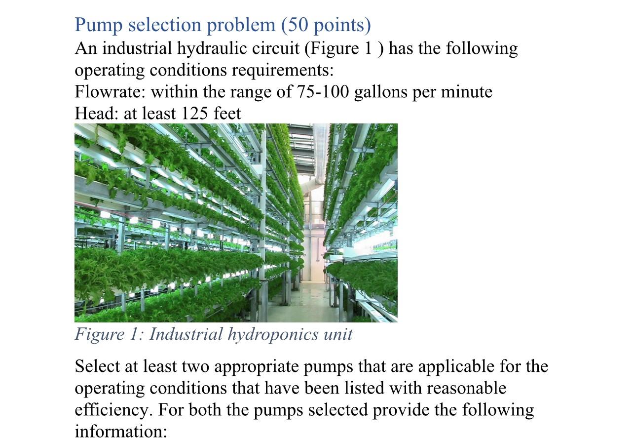 Solved Pump selection problem (50 points) An industrial | Chegg.com