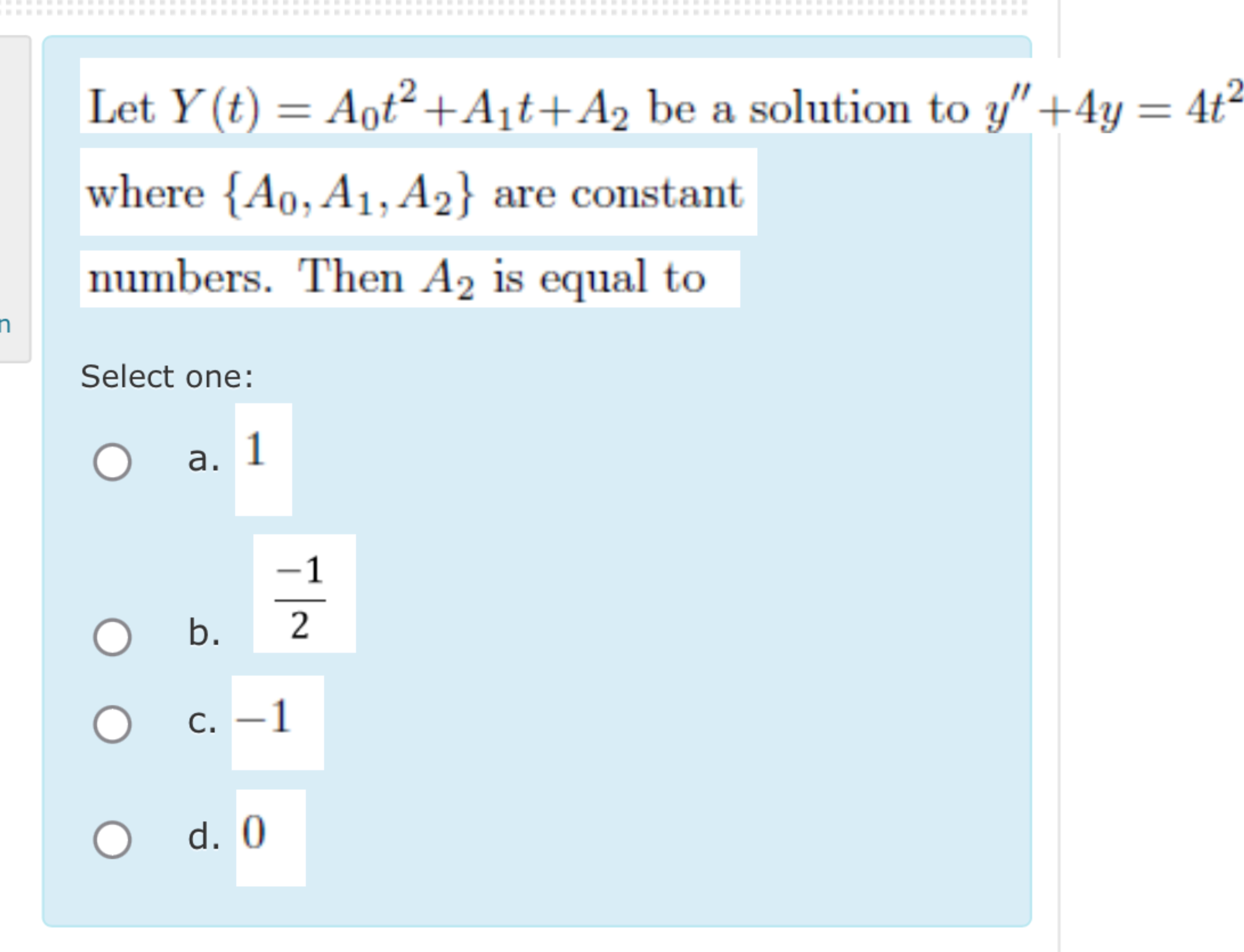 Let Y(t)=A0t2+A1t+A2 ﻿be a solution to | Chegg.com