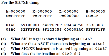 Solved For the SIC/XE dump A=000000 01A0 01B0 X=000005 | Chegg.com