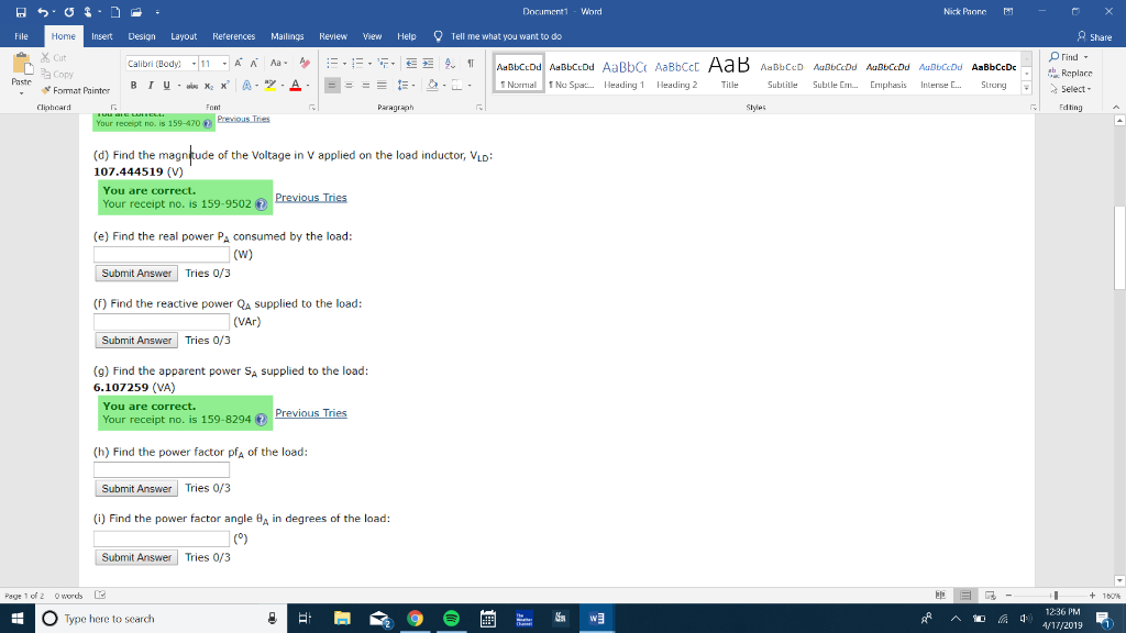 Solved Documentl Word Nick Paone Insert Design Layout | Chegg.com