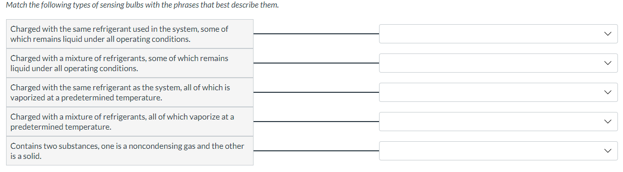Solved Match the following types of sensing bulbs with the | Chegg.com