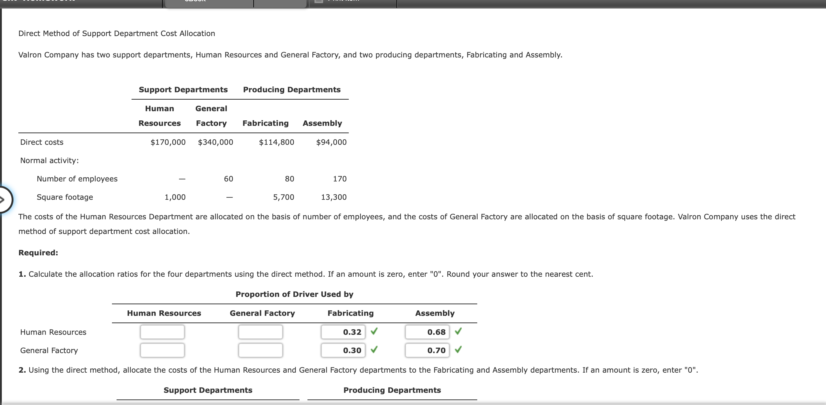 Solved Direct Method of Support Department Cost Allocation | Chegg.com