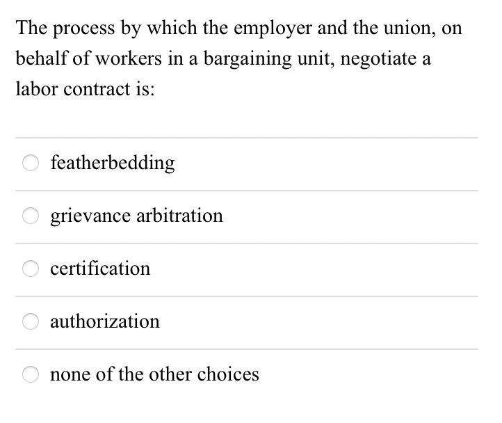 Solved The process by which the employer and the union, on | Chegg.com