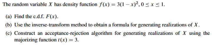 Solved The random variable x ﻿has density function | Chegg.com