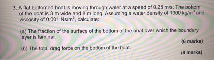 Solved 3. A flat bottomed boat is moving through water at a | Chegg.com